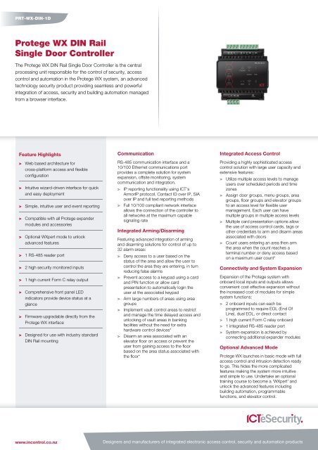 Protege WX Single Door DIN Rail System Controller Brochure - ICT