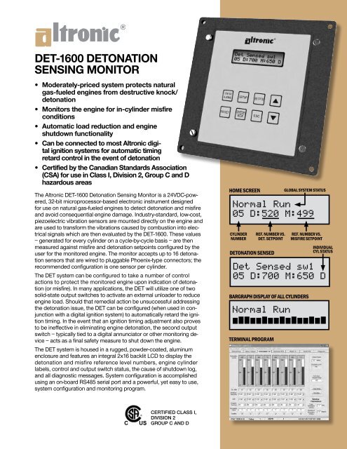 DET-1600 DETONATION SENSING MONITOR
