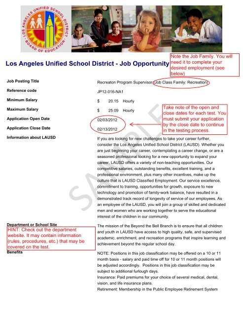 Sample Job Bulletin - Workforce Management Classified Training