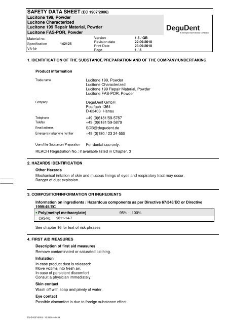 SAFETY DATA SHEET (EC 1907/2006) - DeguDent