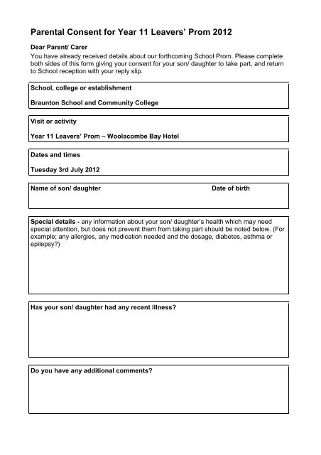 Form SOE3: Parental consent for off-site activities