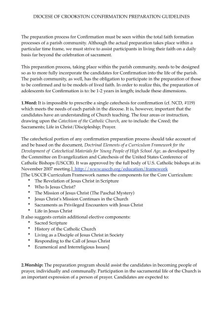 Confirmation Prep guidelines - Diocese of Crookston