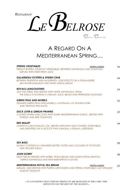discover the menu - Villa Belrose