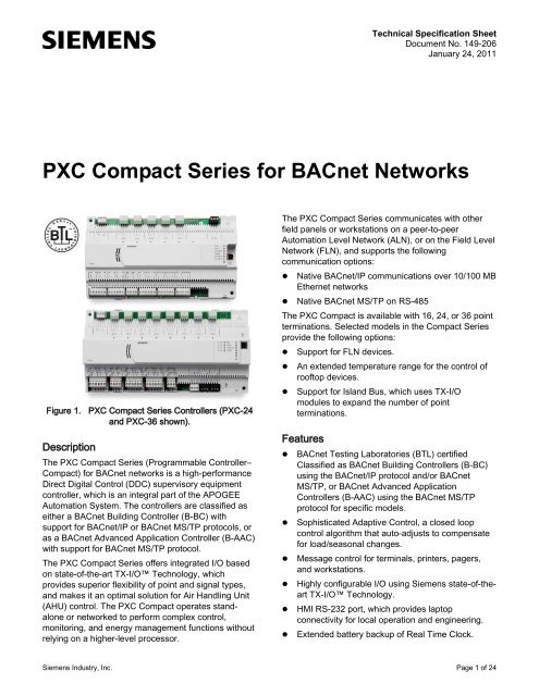 PXC Compact Series for BACnet Networks - BACnet International