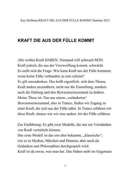 KRAFT DIE AUS DER FÃ LLE KOMMT - Kay Hoffman