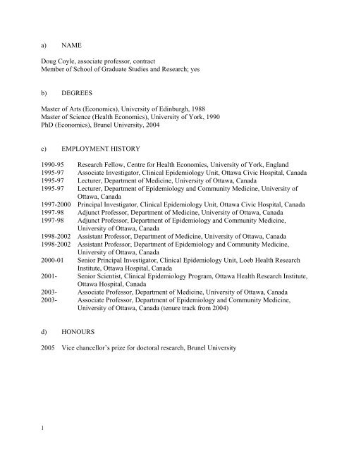 douglas andrew coyle - FacultÃ© de mÃ©decine de l'universitÃ© d'Ottawa