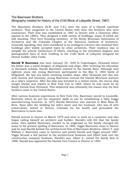 Biography of the Baerresen Brothers - Dr. Charles Brantigan