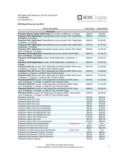 Rental Price List Final july 2012.xlsx - Capture U