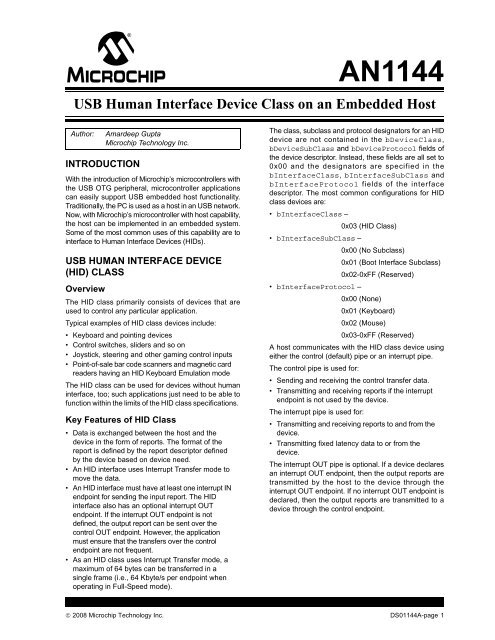Usb Human Interface Device Class On An Embedded Host Microchip 2662