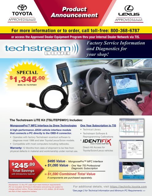 Techstream Lite Toyota Approved Dealer Equipment
