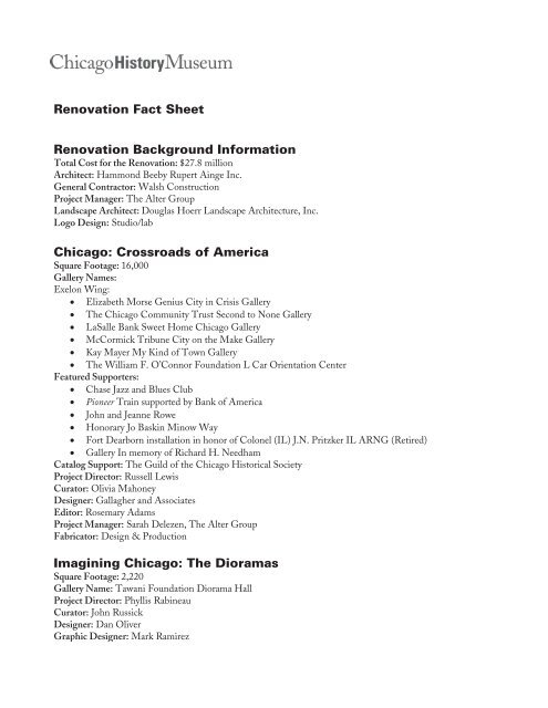 Renovation Fact Sheet - Chicago History Museum