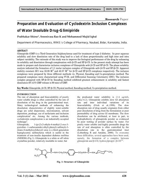 Preparation and Evaluation of Cyclodextrin Inclusion Complexes of ...