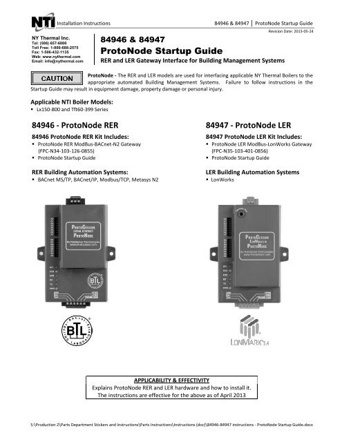 84946-84947 instructions - ProtoNode Startup Guide - NY Thermal Inc.