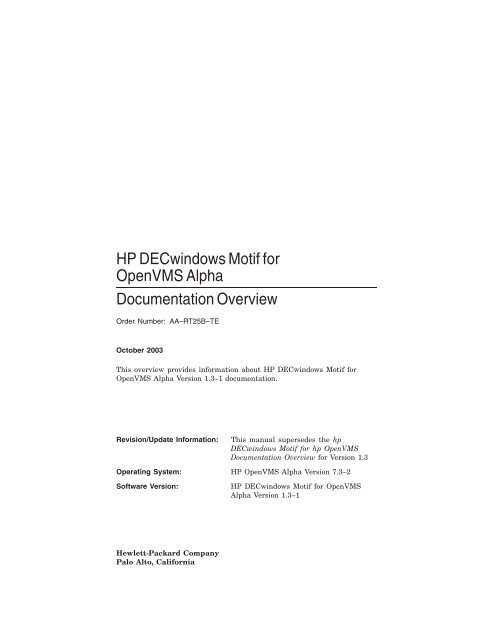 Hp Decwindows Motif For Openvms Alpha Documentation Overview 