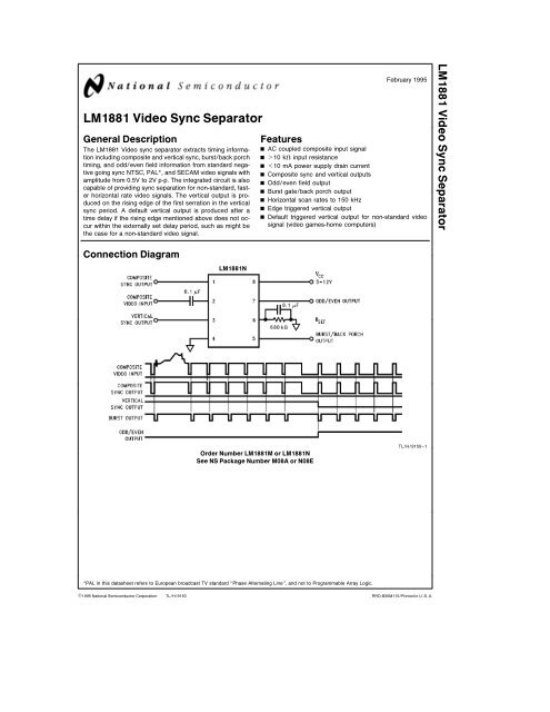 LM1881 Video Sync Separator - Datasheet Catalog