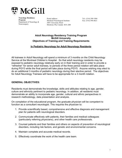 Adult Neurology Residency Training Program McGill University ...