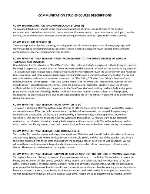 COMMUNICATION STUDIES COURSE DESCRIPTIONS