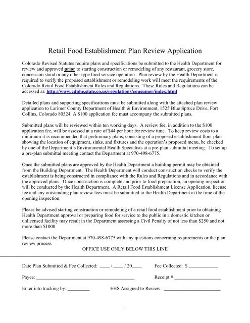 Retail Food Establishment Plan Review Application - Larimer County