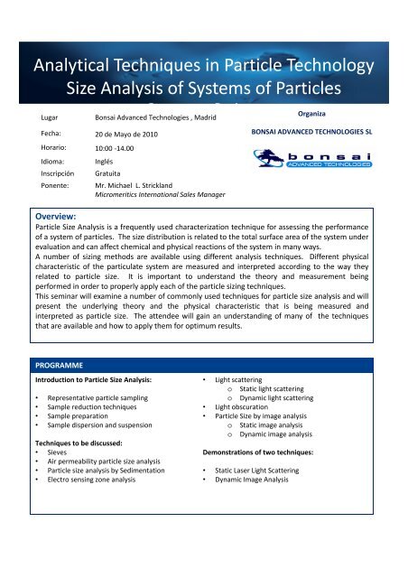 Analytical Techniques in Particle Technology Size Analysis of ...
