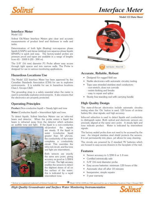 Model 122 Interface Meter - Solinst Groundwater Instruments