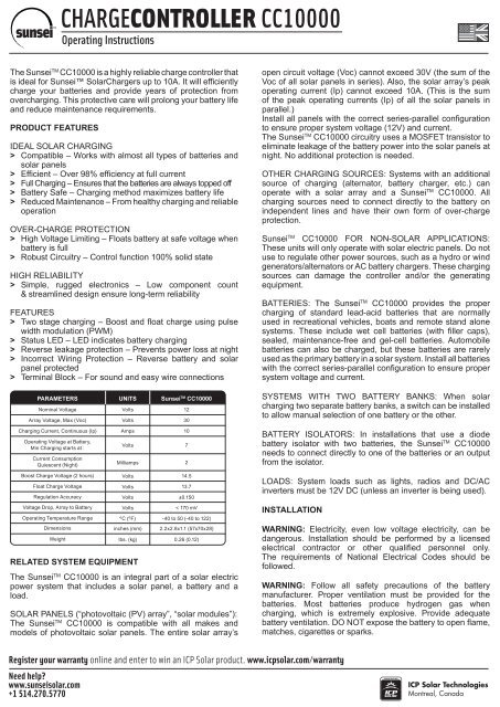 ICP Solar: Sunsei CC10000 Instruction Manual - Select Solar