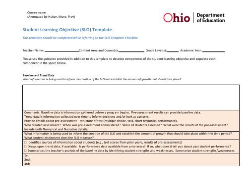 Student Learning Objective (SLO) Template - OMEA