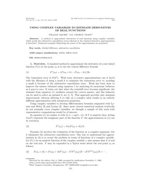 USING COMPLEX VARIABLES TO ESTIMATE DERIVATIVES OF ...