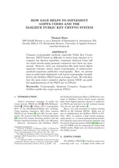 HOW SAGE HELPS TO IMPLEMENT GOPPA CODES AND THE ...