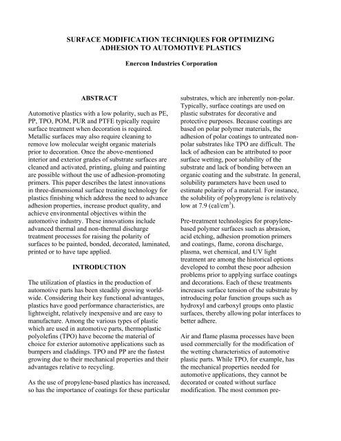 surface modification techniques for optimizing adhesion to ...