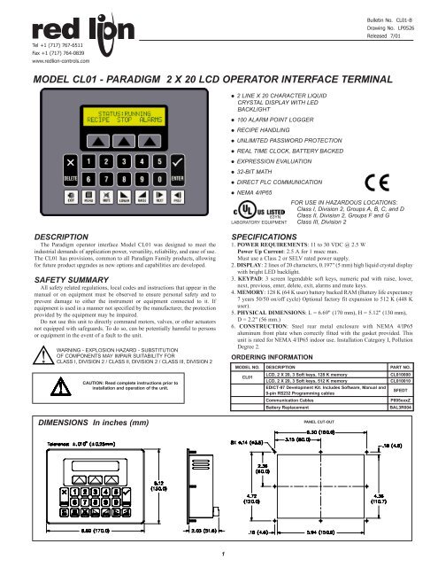 CL01 Data Sheet/Manual PDF - Red Lion Controls