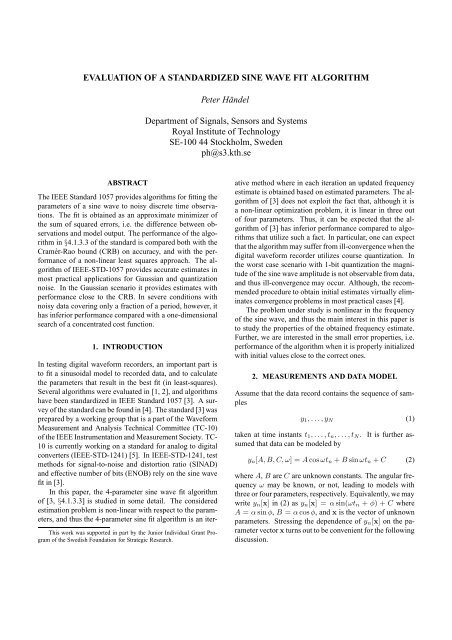 EVALUATION OF A STANDARDIZED SINE WAVE FIT ALGORITHM ...