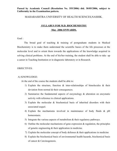 Proposed Syllabus For M - Maharashtra University of Health Sciences