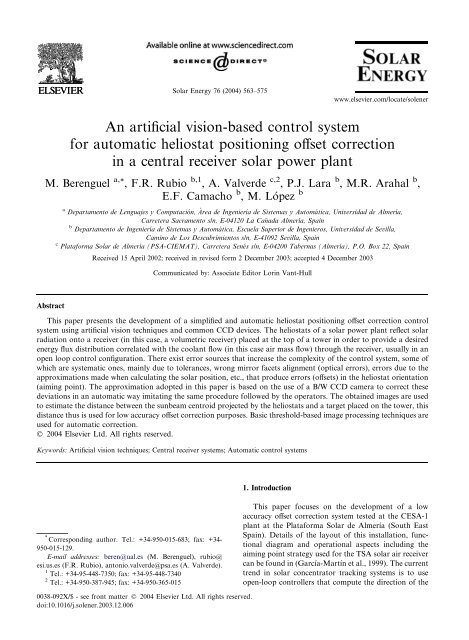 An artificial vision-based control system for automatic heliostat ...