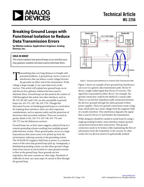 Breaking Ground Loops With Functional Isolation Analog Devices