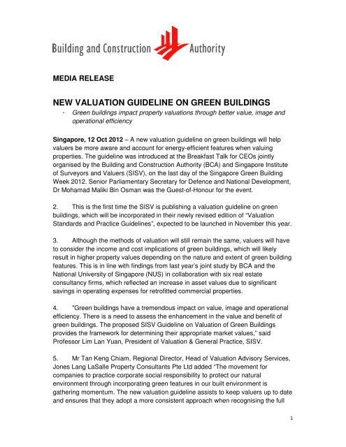 new valuation guideline on green buildings - BCA Green Mark