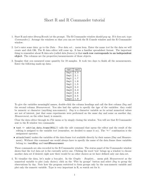 Short R and R Commander tutorial
