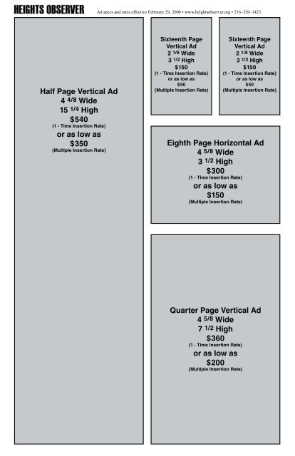 Quarter Page Vertical Ad $360 or as low as $200 Half Page Vertical ...