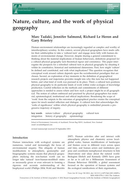Geograper About Nature Critical Physical Geography: Interdisciplinary