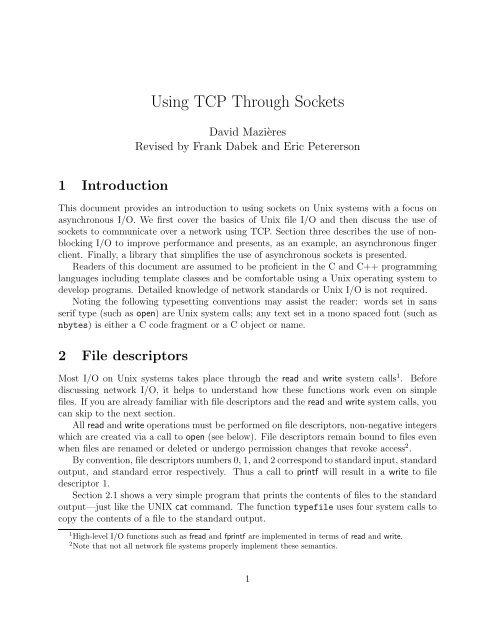 Using Tcp Through Sockets