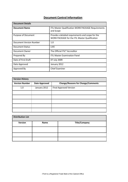 Work package requirements and scope - ITIL
