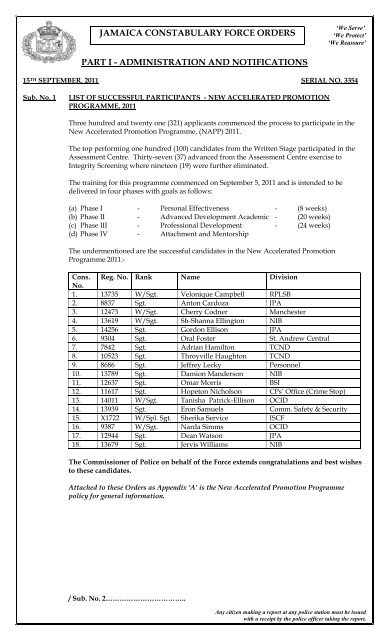 Force Orders 3354A dated 2011-09-15.pdf - Jamaica Constabulary ...