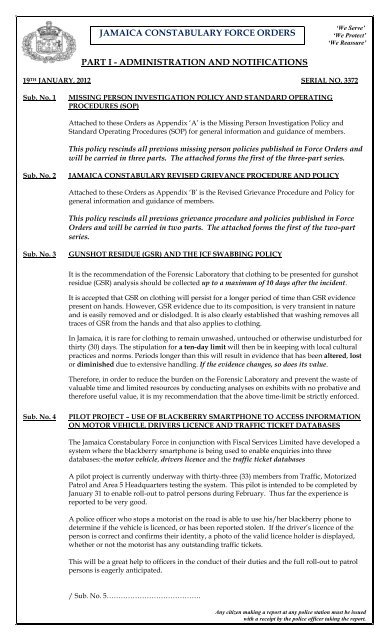 Force Orders 3372A dated 2012-01-19.pdf - Jamaica Constabulary ...