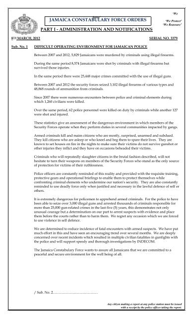Force Orders 3379A dated 2012-03-08.pdf - Jamaica Constabulary ...