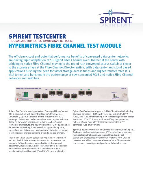 HyperMetrics Fibre Channel Module datasheetWith data center and ...