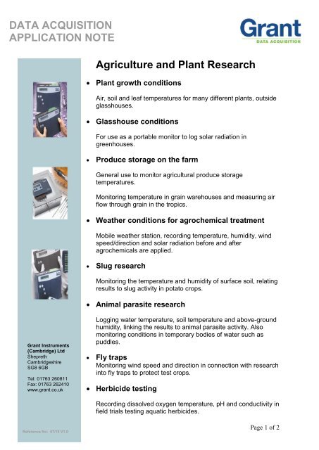 Agriculture and Research - Grant Instruments