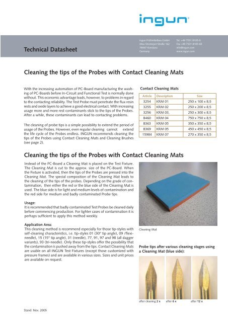 Test Probes Cleaning Accessories - INGUN PrÃ¼fmittelbau GmbH