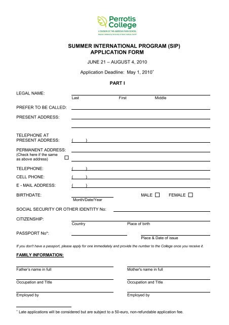 application form - American Farm School