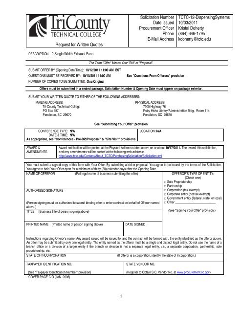 1 Request for Written Quotes Solicitation Number Date Issued ...