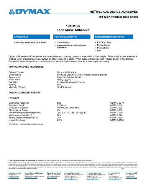 101-MSK Face Mask Adhesive - Dymax Corporation