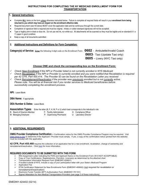 Instructions to Complete Enrollment Form - eMedNY